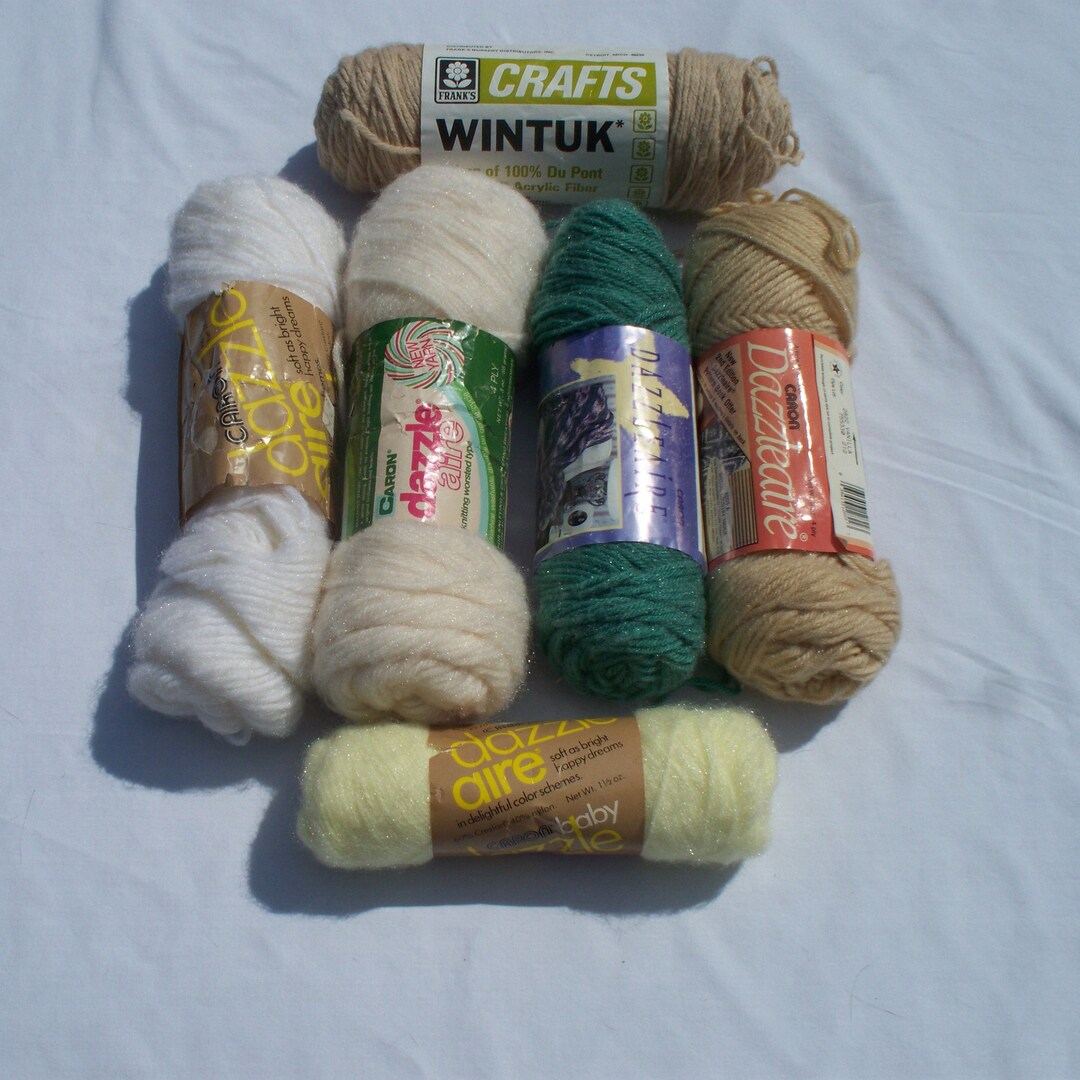 Vintage Wintuk & Caron Dazzle Aire Yarn - Beige, White, Green, Yellow ...