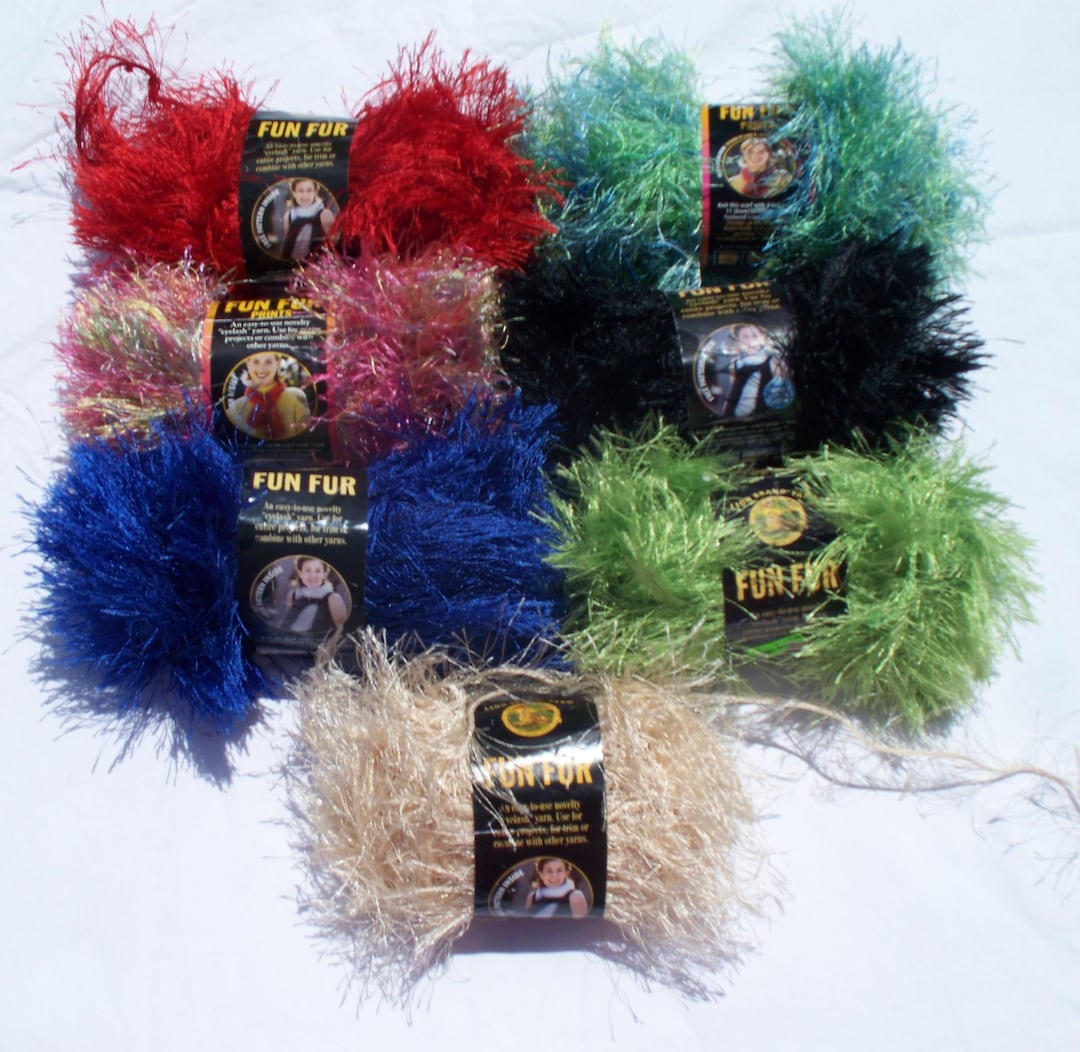 Lion Brand Fun Fur Eyelash Yarn, Choice of Yellow, Red, Tan, Blue or ...