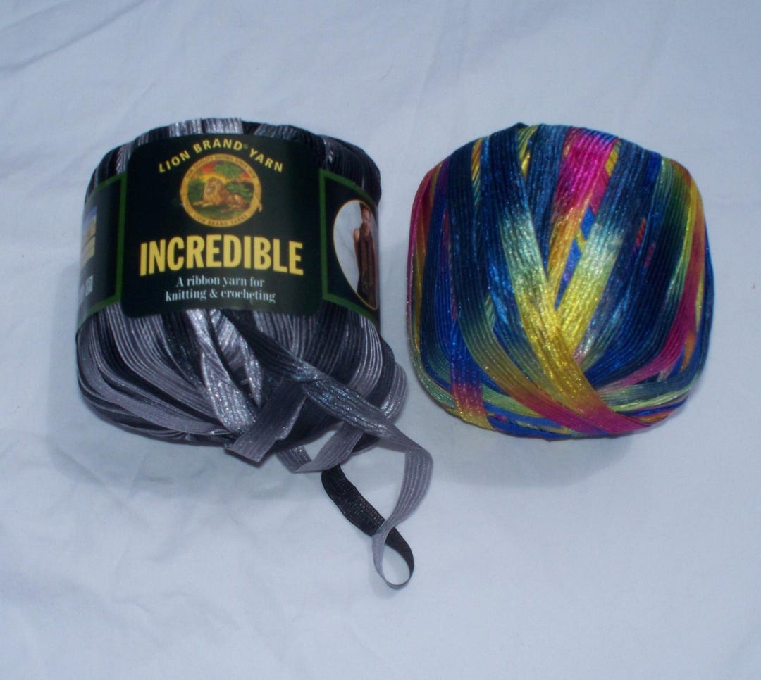 Lion Brand Incredible Ribbon Yarn, Variegated Black, White and Gray and ...