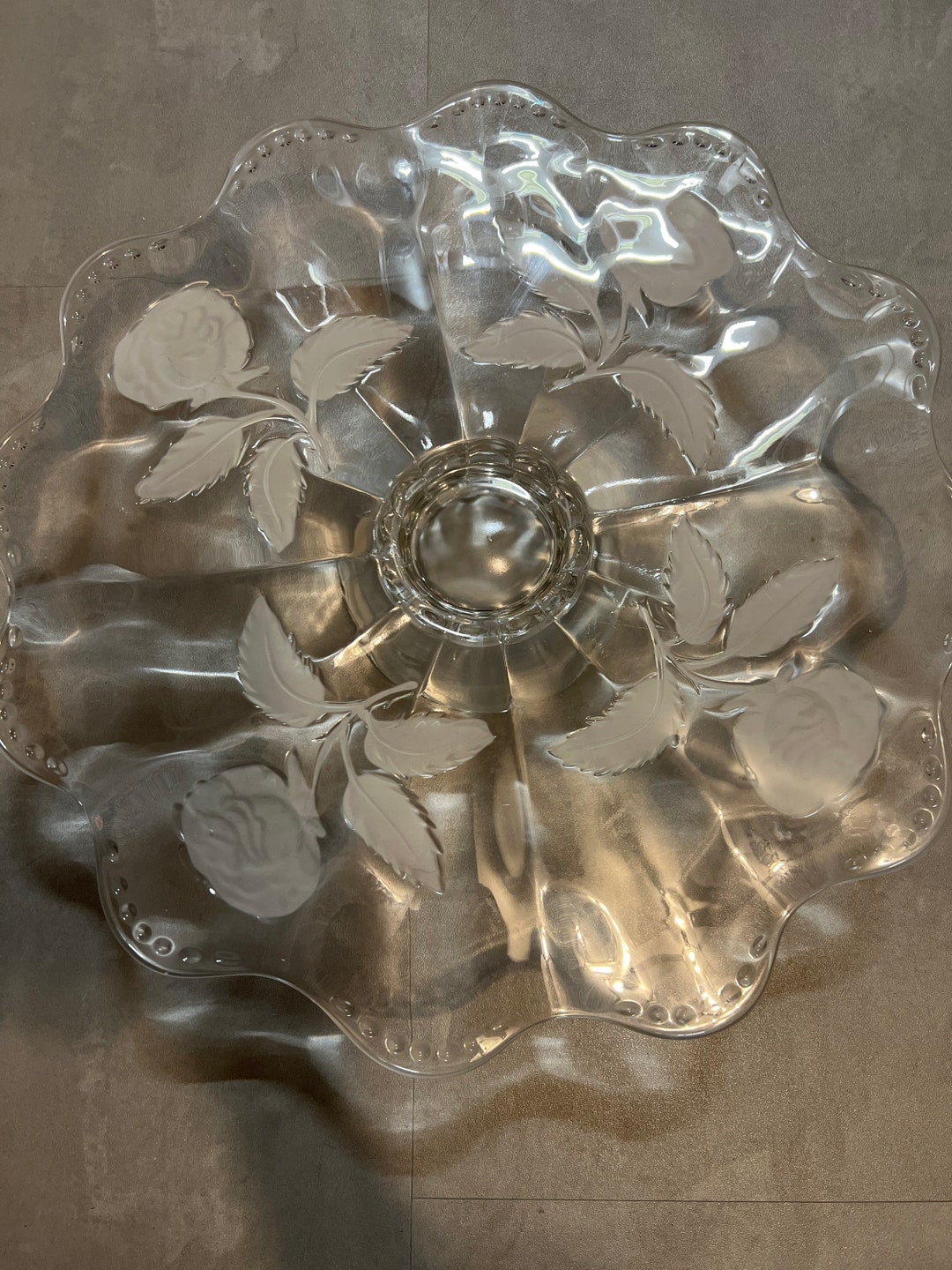 Imperlux Bohemian Crystal Footed Cake Stand With Frosted Rose Design ...