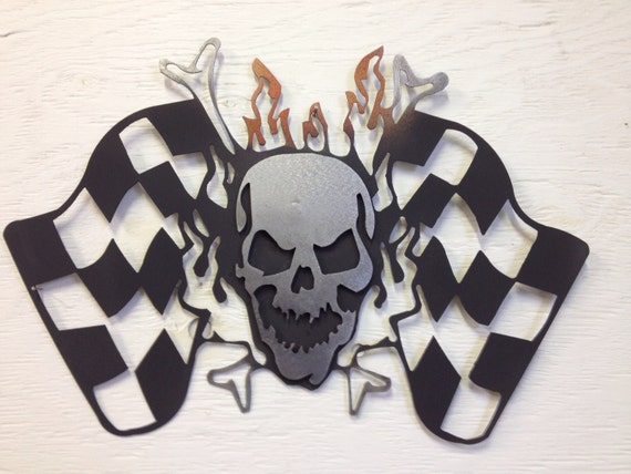 Metal Skull Checkered Flag Wall Hanging Winners Circle Grim | Etsy