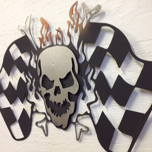 Metal Skull Checkered Flag Wall Hanging, Winners Circle, Grim 15.5" X ...