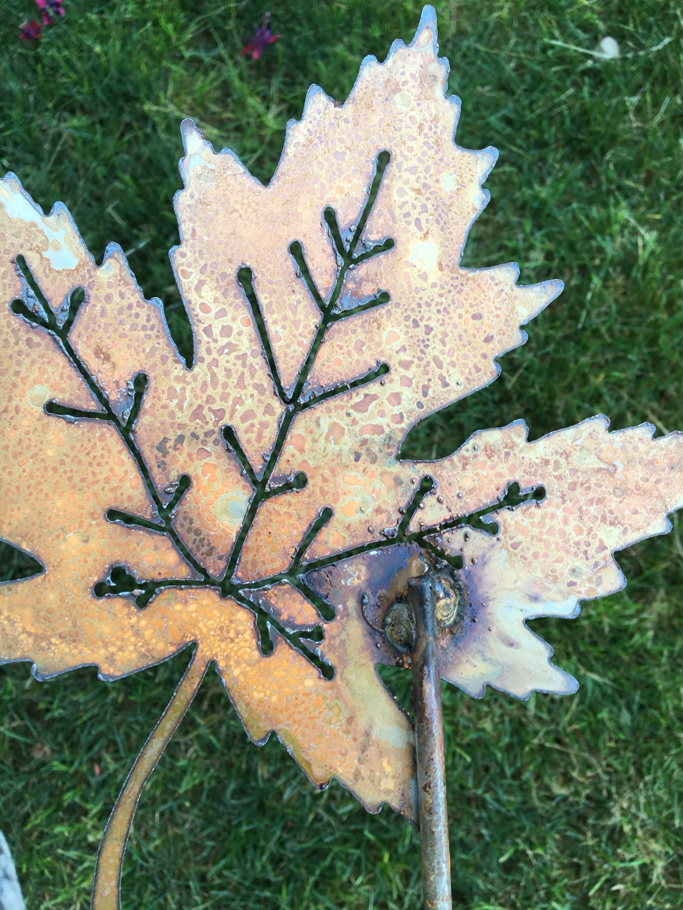 8 Metal Leaves Garden Stakes Rustic | Etsy