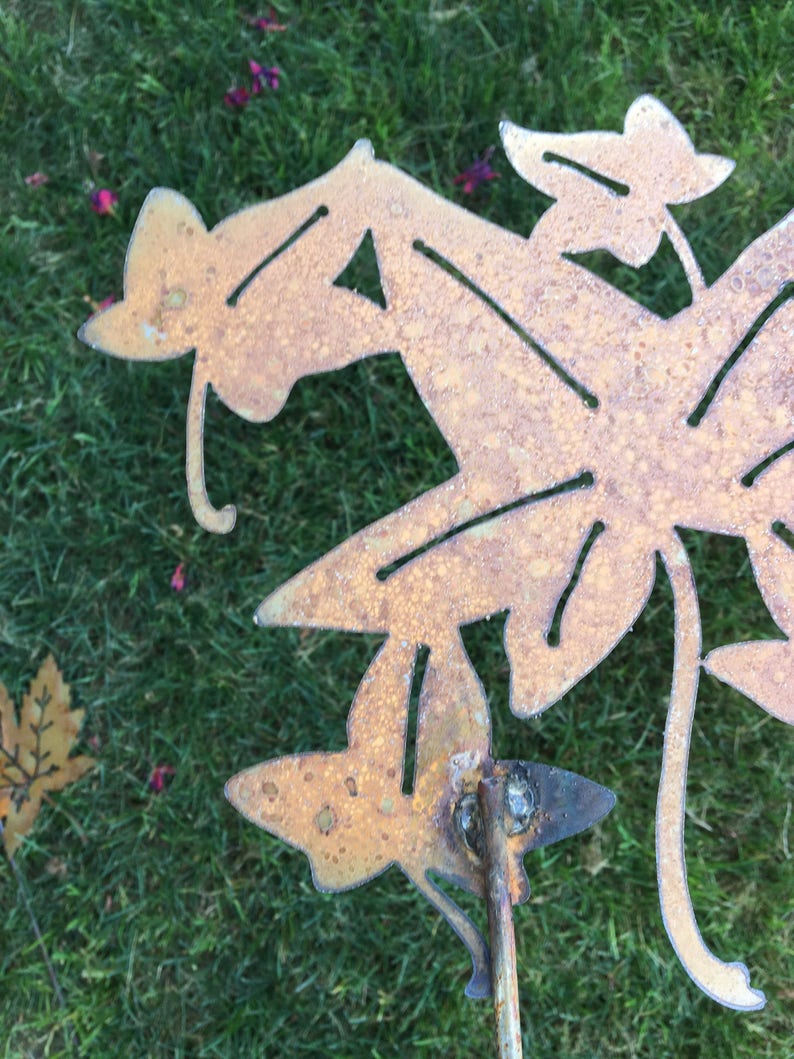 10 Metal Leaves Garden Stake Rustic - Etsy