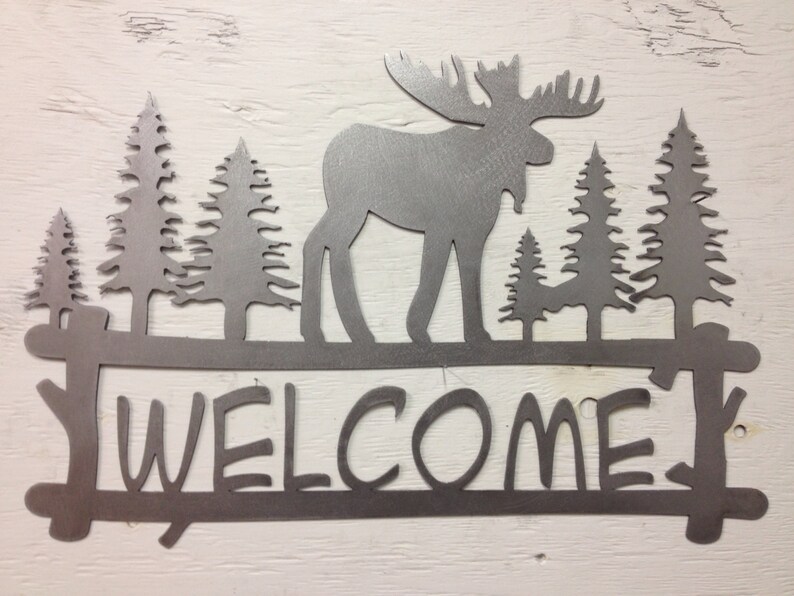 Metal Moose Scene Welcome Sign - Etsy