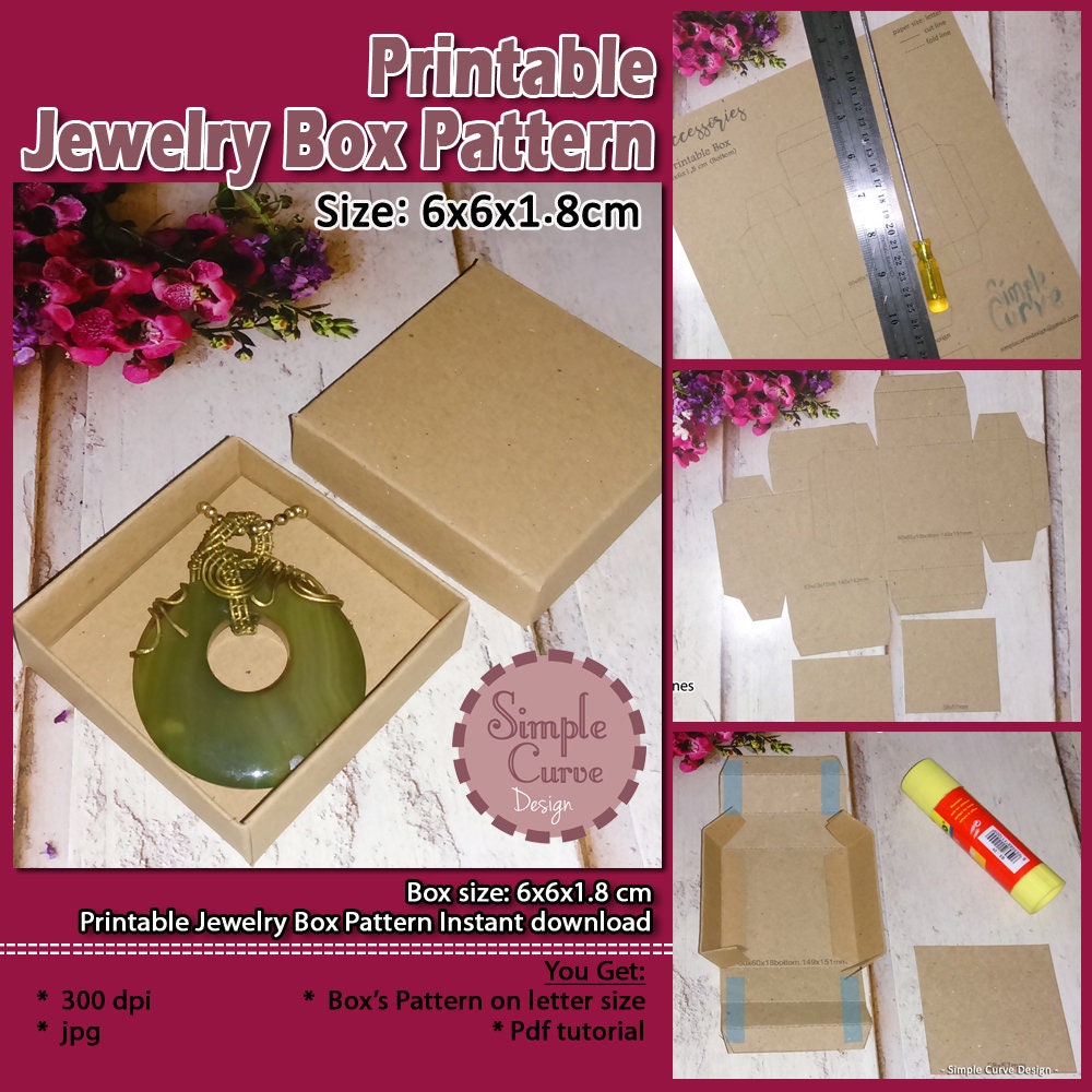 Printable Jewelry Box Pattern 6cm X 6cm X 1,8 Cm / Box Template / Paper ...