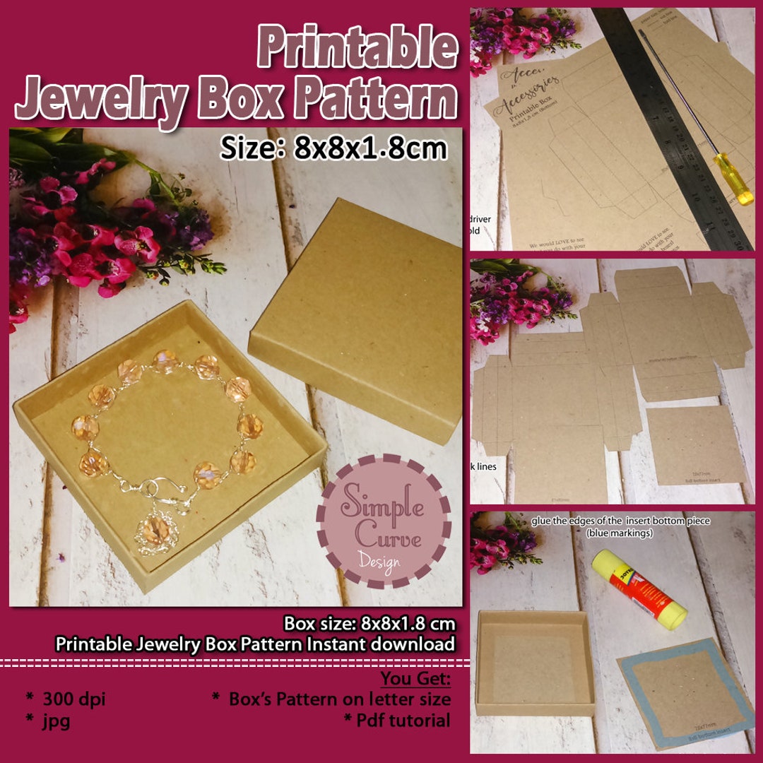 Printable Jewelry Box Pattern 8cm X 8cm X 1,8 Cm / Box Template / Paper ...