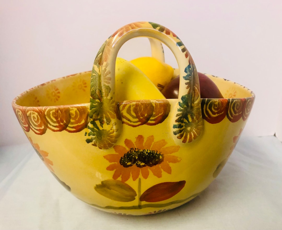 Italian Ceramic Basket With Hand Painted Flowers - Etsy