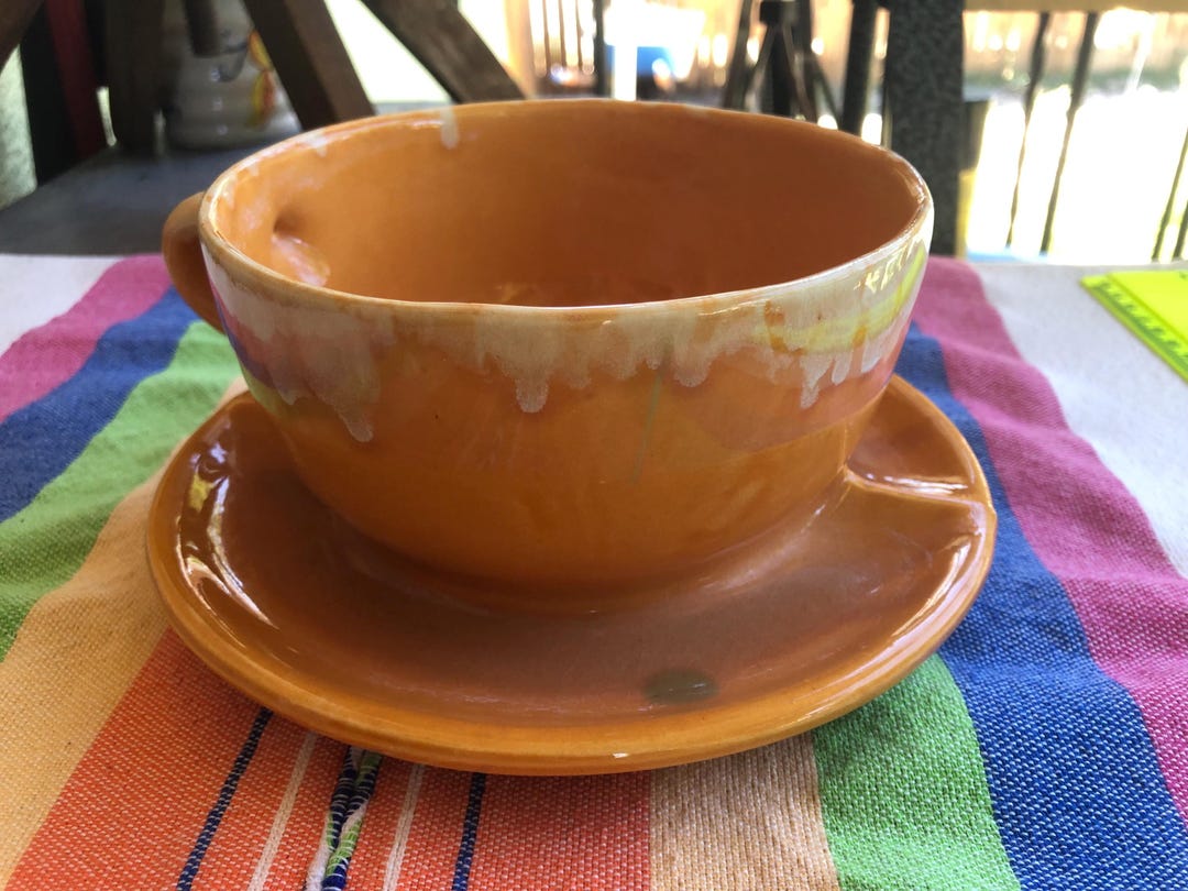 Brush Mccoy Orange Drip Glaze Bowl/oversized Cup - Etsy