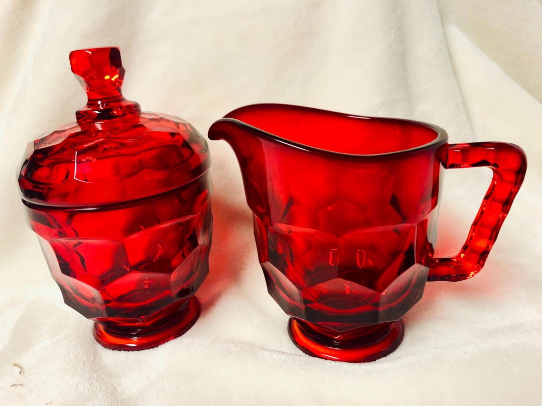 Viking Glass Ruby Red Georgian Style Creamer and Sugar Bowl With Lid - Etsy