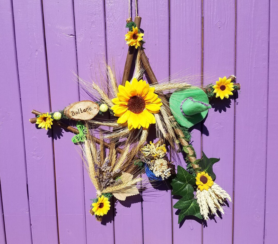 Wheat Besom Pentacle, Beltane Pentagram, Sunflower Home Decor, Mayday ...