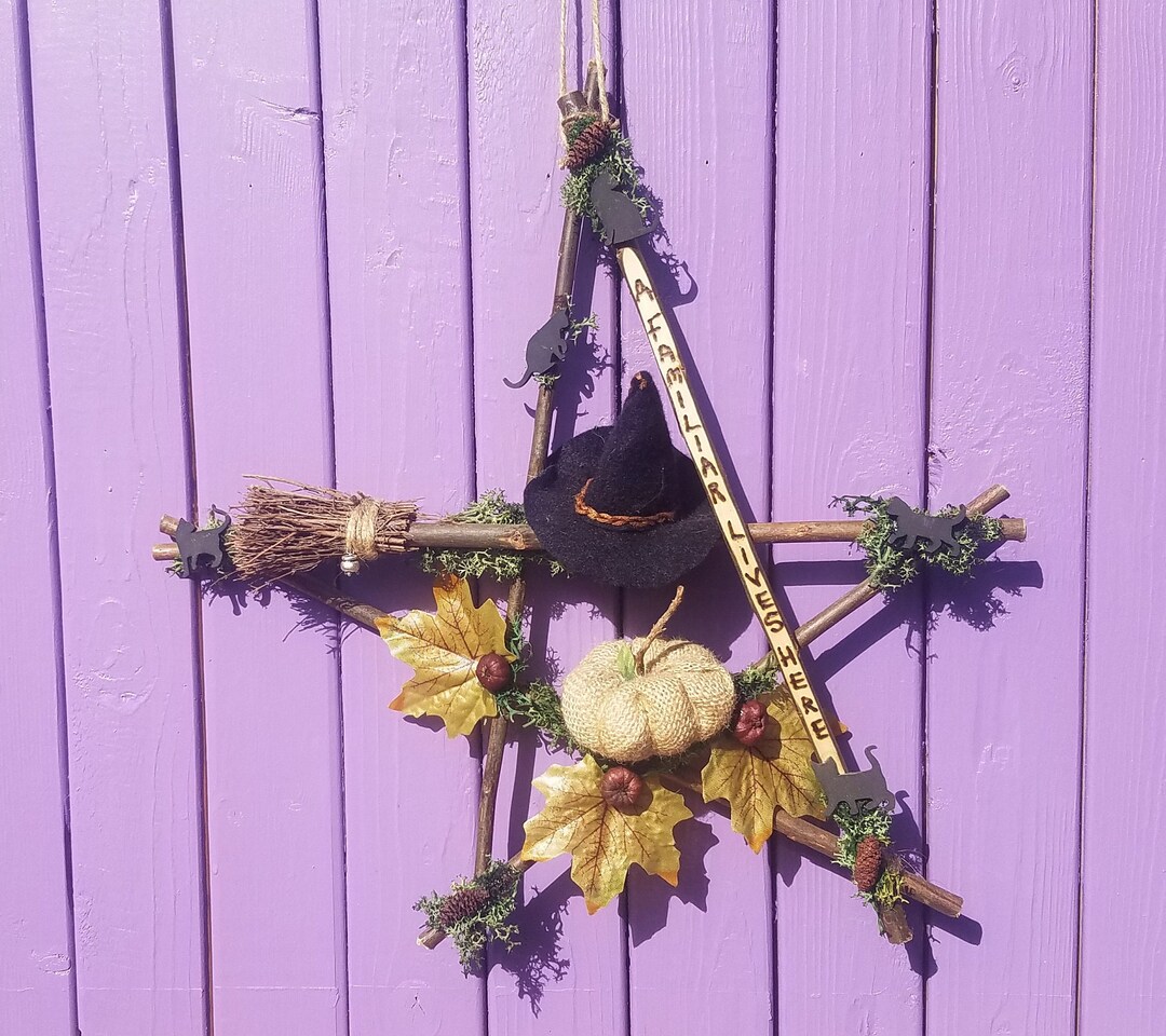 Witchy Cat Pentacle Familiar Lives Here Wiccan Pentagram - Etsy UK