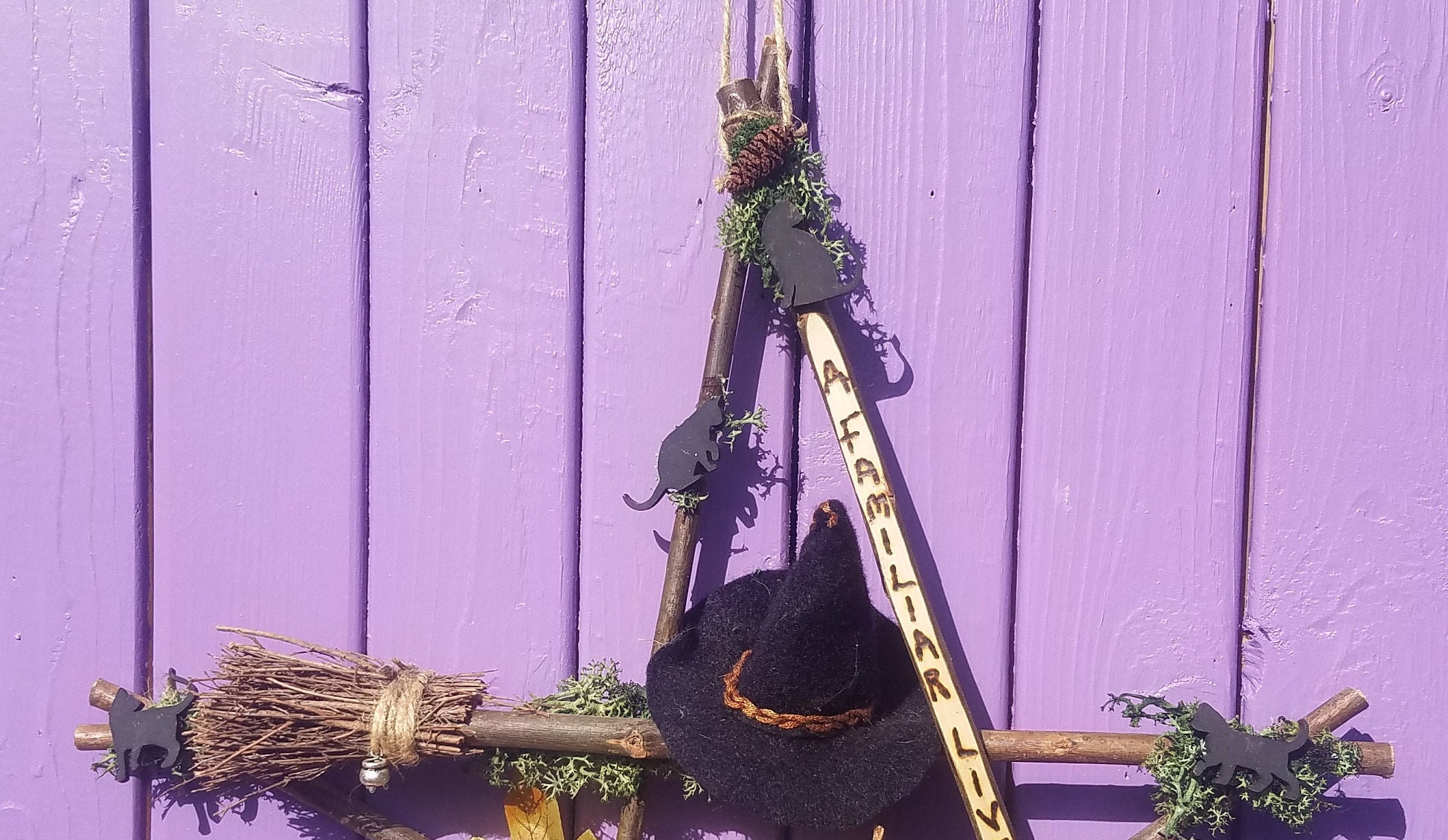 Witchy Cat Pentacle Familiar Lives Here Wiccan Pentagram - Etsy UK