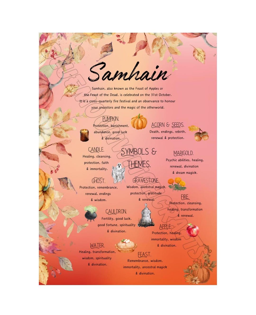 Samhain Symbol Sheet, Printable Grimoire, Halloween Poster, Digital ...