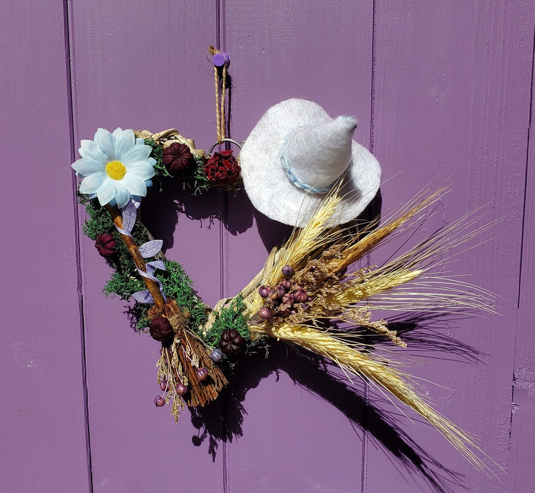 Handcrafted Wiccan Wreath, Birch Broom, White Felt Witch Hat - Etsy