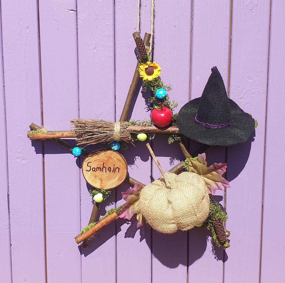 Witch Broom Pentacle, Halloween Pentagram, Wooden Samhain Sign, Witches ...