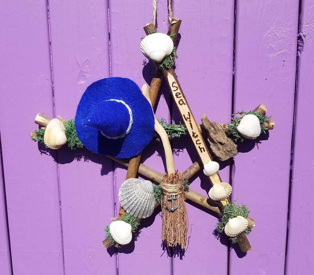 Sea Witch Decor, Seashell Pentagram, Witches Pentacle, Blue Felt Witchy ...