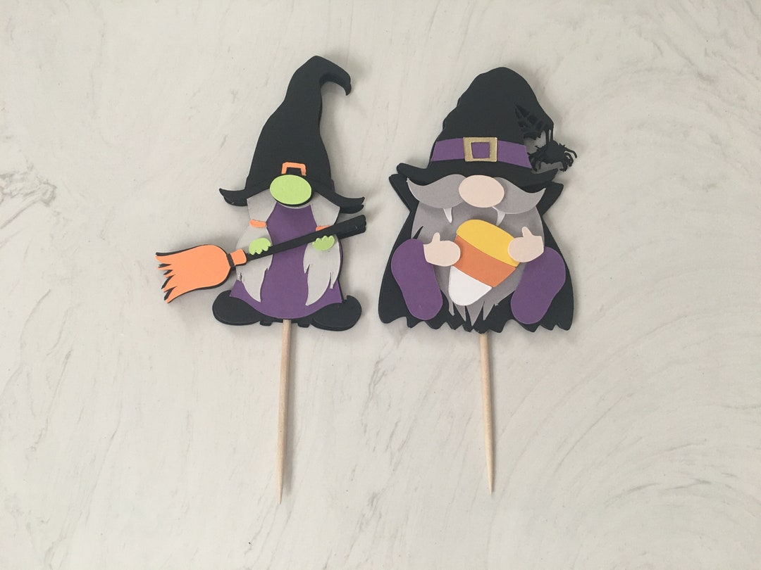Halloween Gnome Cupcake Toppers, Witch and Dracula, Set of 6 - Etsy