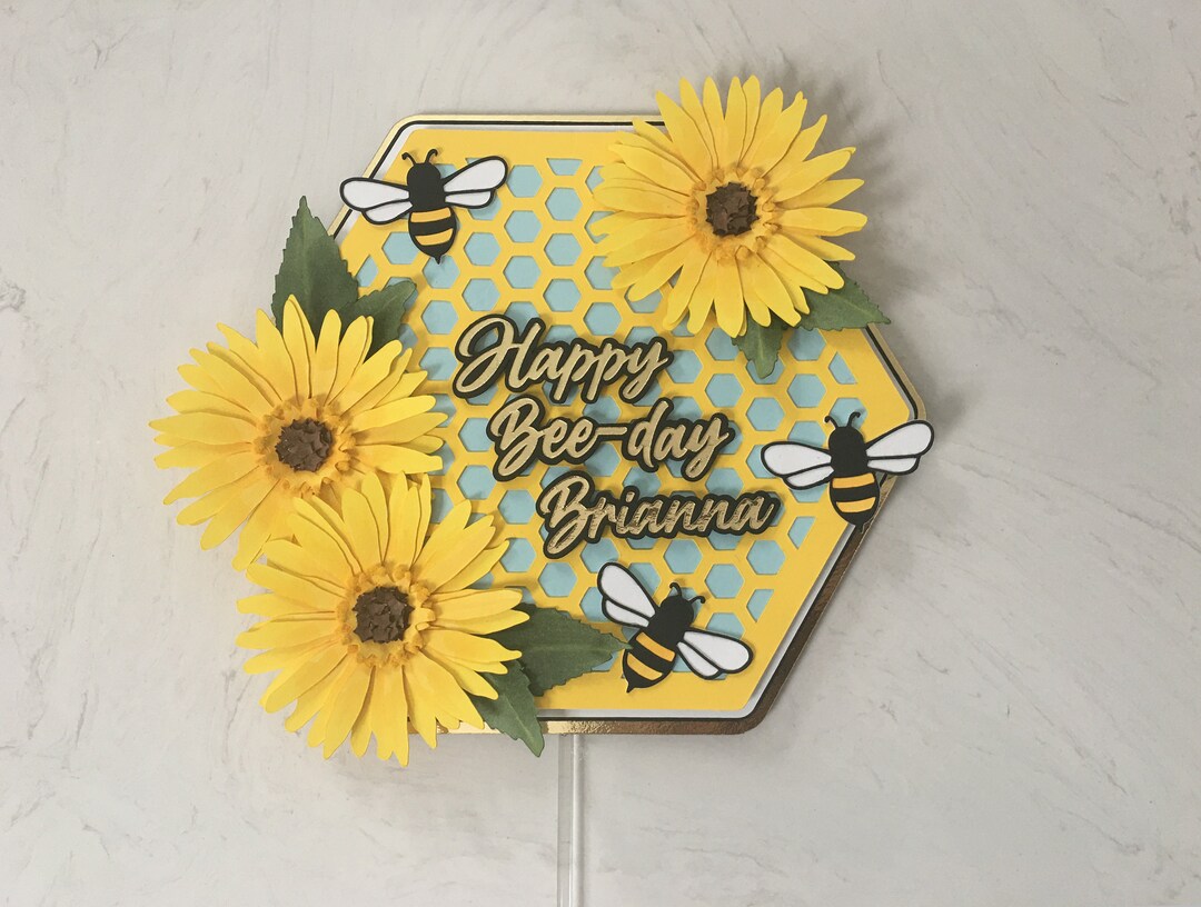 Custom Honey Bee Birthday Cake Topper, Sunflower Cake Topper, Happy Bee ...