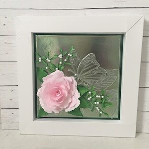 Handmade Paper Flower Shadow Box, Rose Shadow Box, Framed Paper Flowers ...