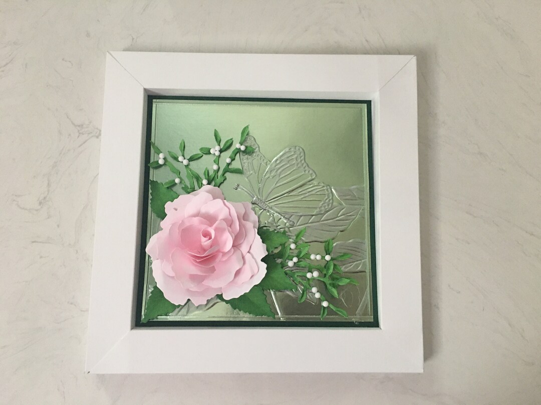 Handmade Paper Flower Shadow Box, Rose Shadow Box, Framed Paper Flowers ...