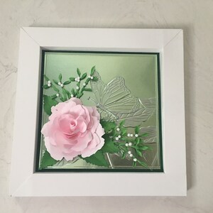 Handmade Paper Flower Shadow Box, Rose Shadow Box, Framed Paper Flowers ...