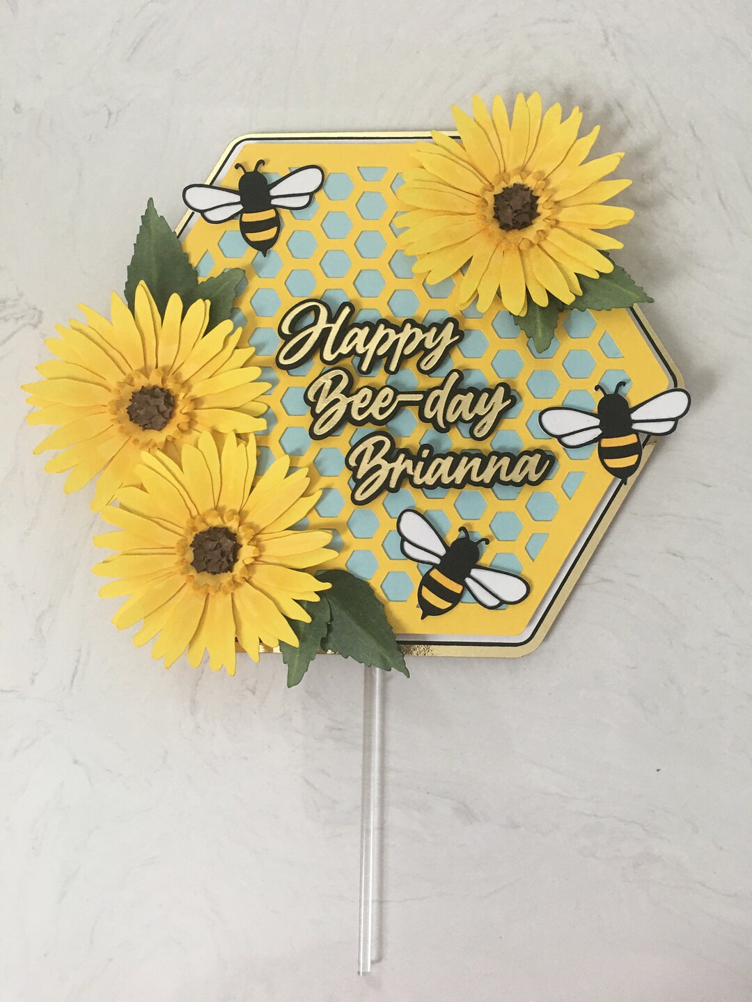 Custom Honey Bee Birthday Cake Topper, Sunflower Cake Topper, Happy Bee ...