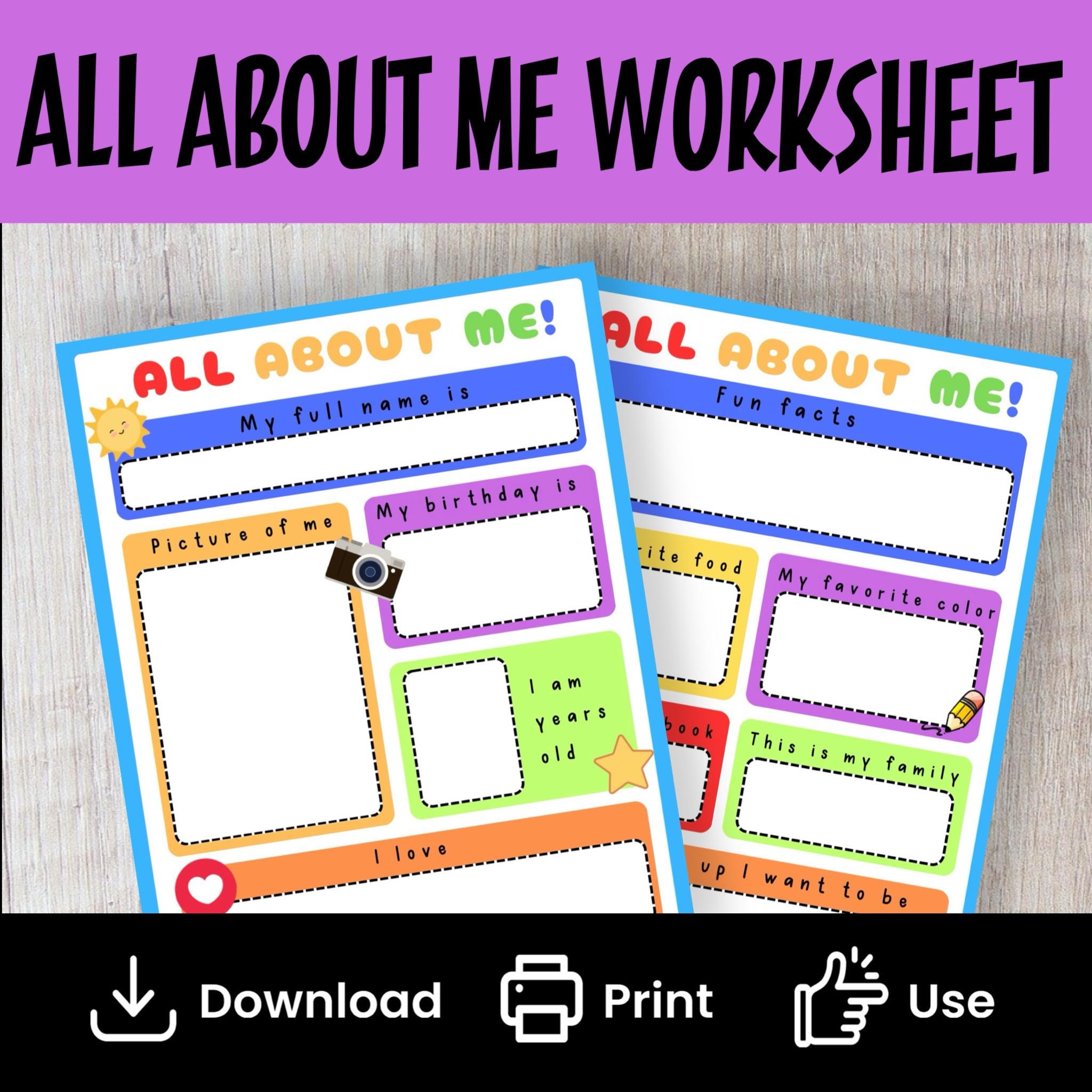 All About Me Worksheet: Back to School Printable Activity (digital ...