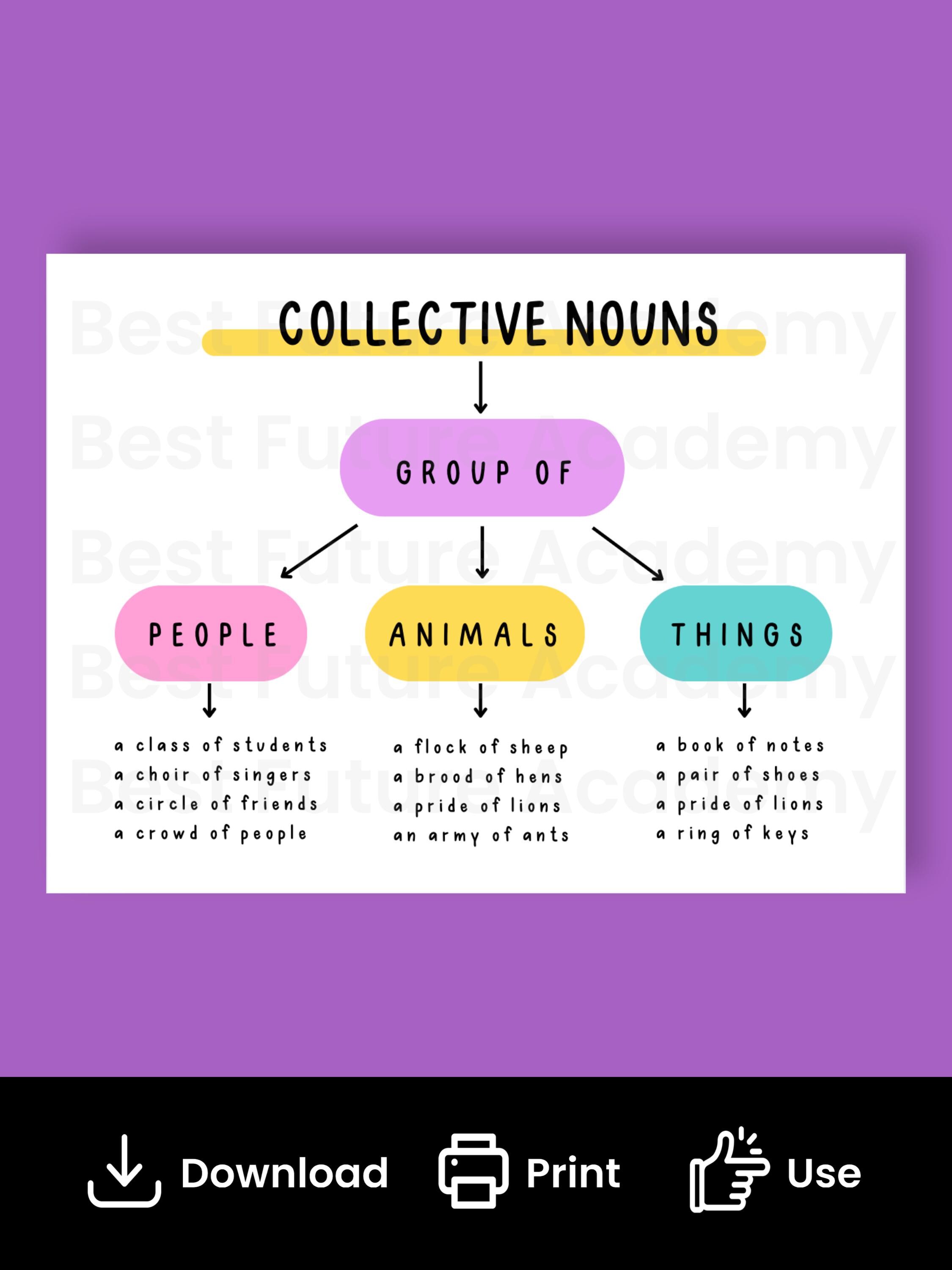 COLLECTIVE NOUNS Printable Anchor Chart - Fun Grammar Educational ...