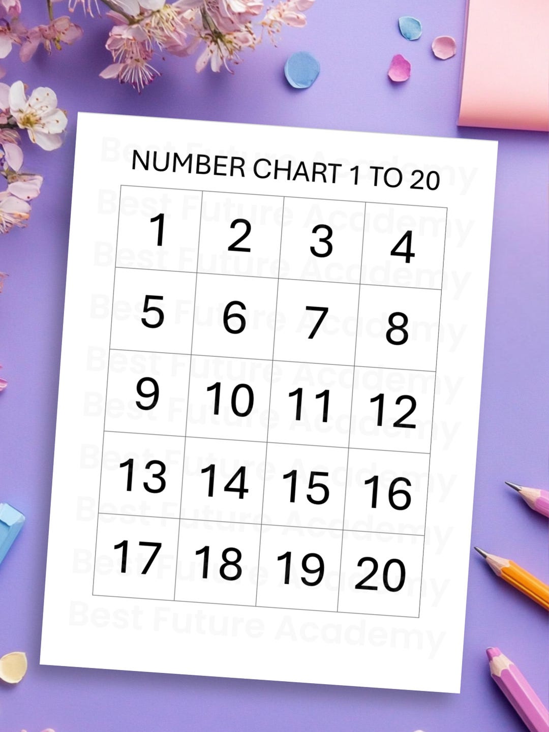 Numbers 1 to 20 Printable Chart - Learn Counting and Numbers - Math ...