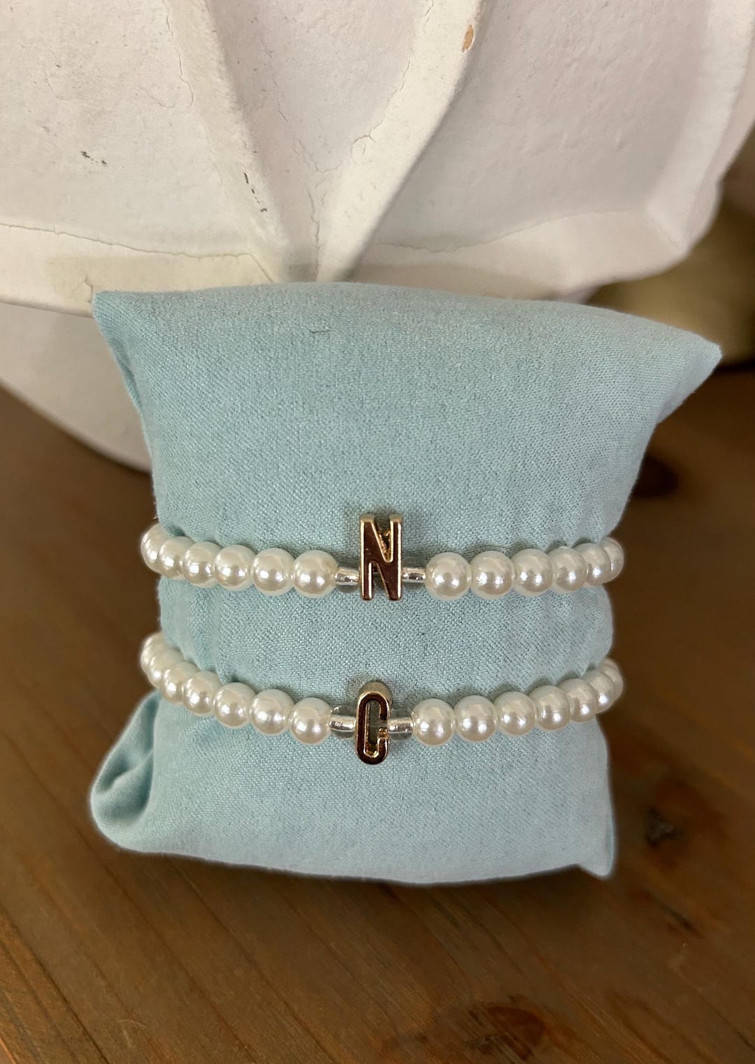 Pearl and Gold Initial Bracelets - Etsy