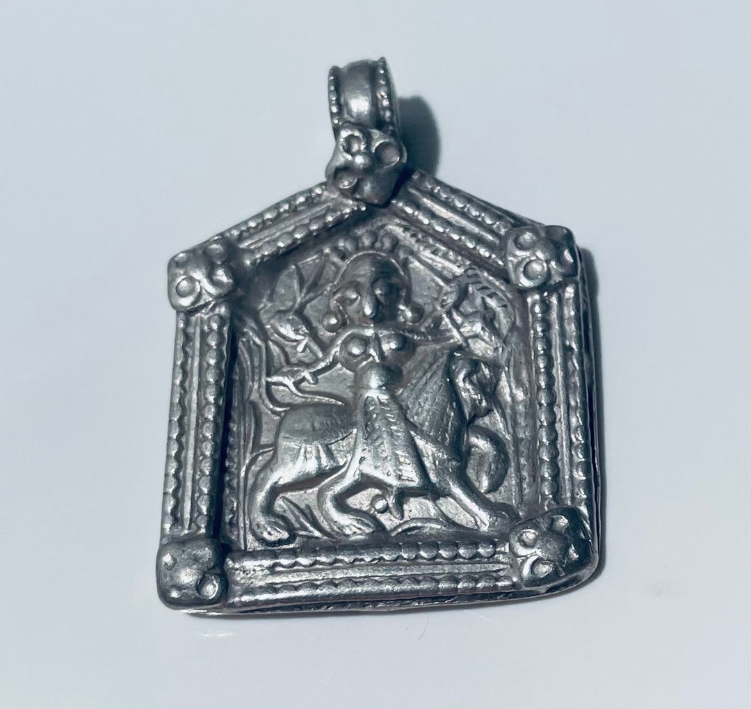Antique Silver Durga Goddess Pendant: Rajasthani Indian Jewelry - Etsy