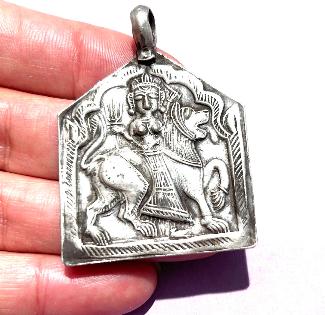 Antique Silver Durga Goddess Pendant: Indian Rajasthani Jewelry - Etsy