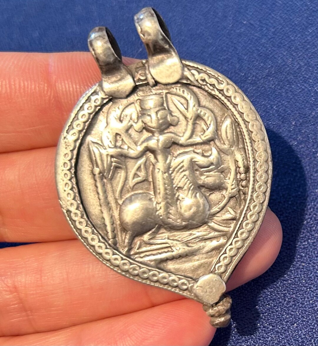 Antique Silver Durga Goddess Pendant: Rajasthani Indian Jewelry - Etsy