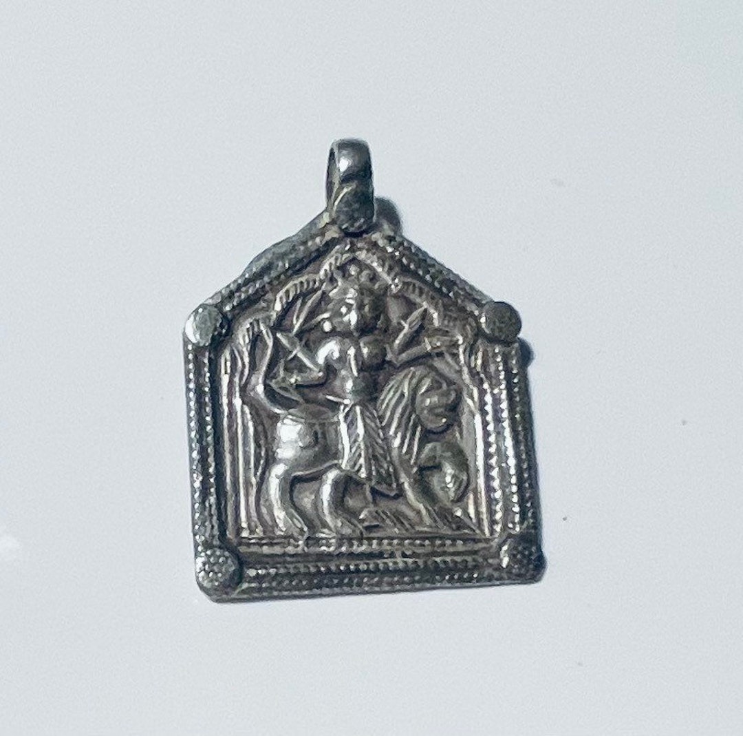 Antique Silver Durga Goddess Pendant: Rajasthani Indian Jewelry - Etsy