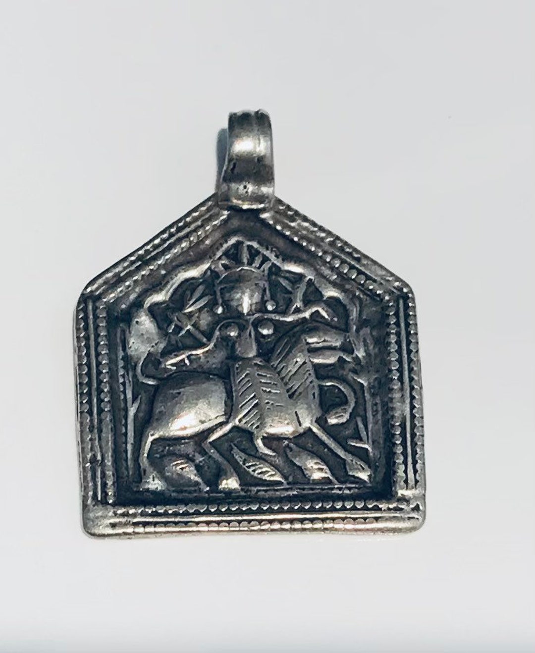 Antique Silver Durga Goddess Pendant- Silver Pendant- Antique Pendant ...