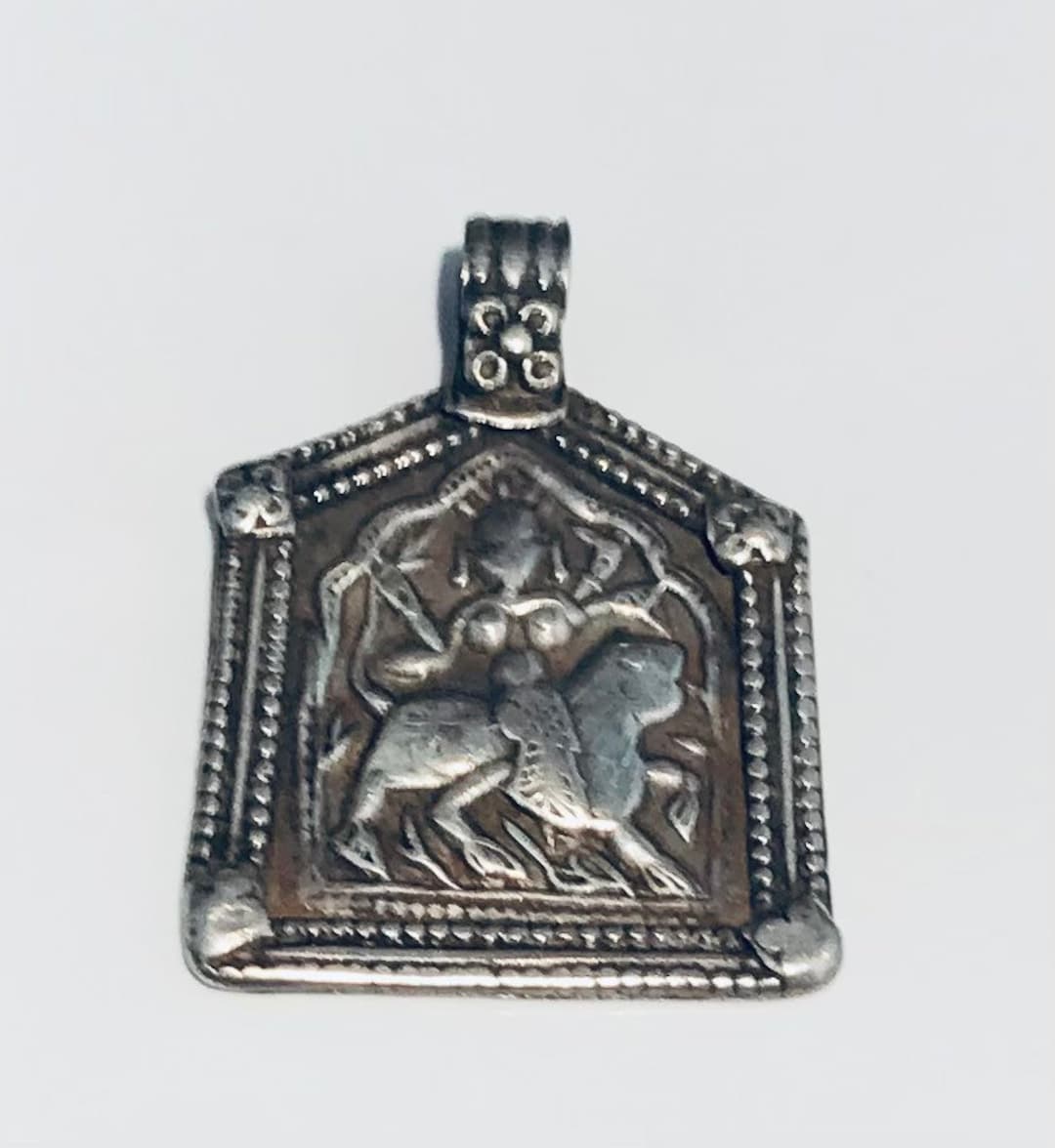 Antique Silver Durga Goddess Pendant: Rajasthani Indian Jewelry - Etsy
