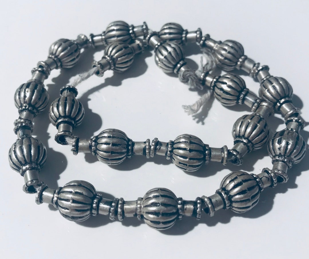 18 Piece Vintage Rajasthani Silver Beads,vintage Beads Tribal Beads ...