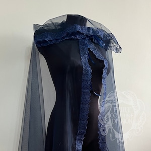 Short Tulle Cape With Lace, Navy Blue Cape, Wedding Cape, Veil Cape ...
