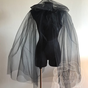 Black Short Tulle Hooded Cape, Ethereal Cloak, Witch Cape, Fantasy Cape ...