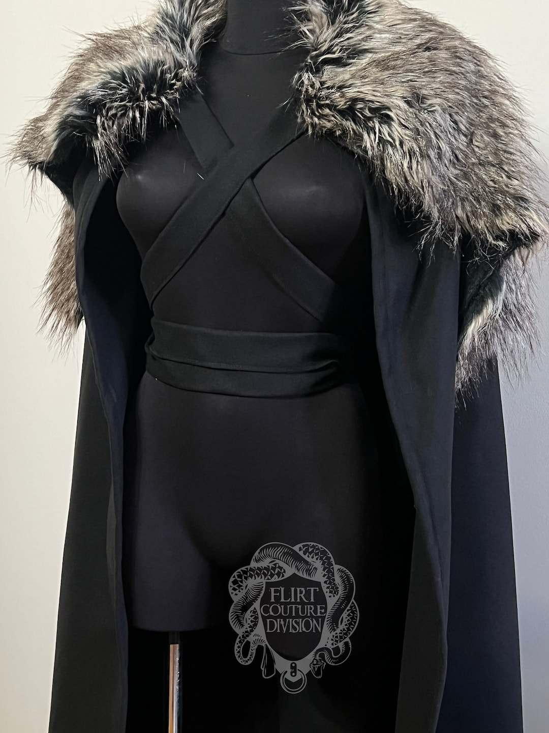 Black Wool Cape,fur Collar, Halloween Cape, Wasteland, Fur Shoulder ...
