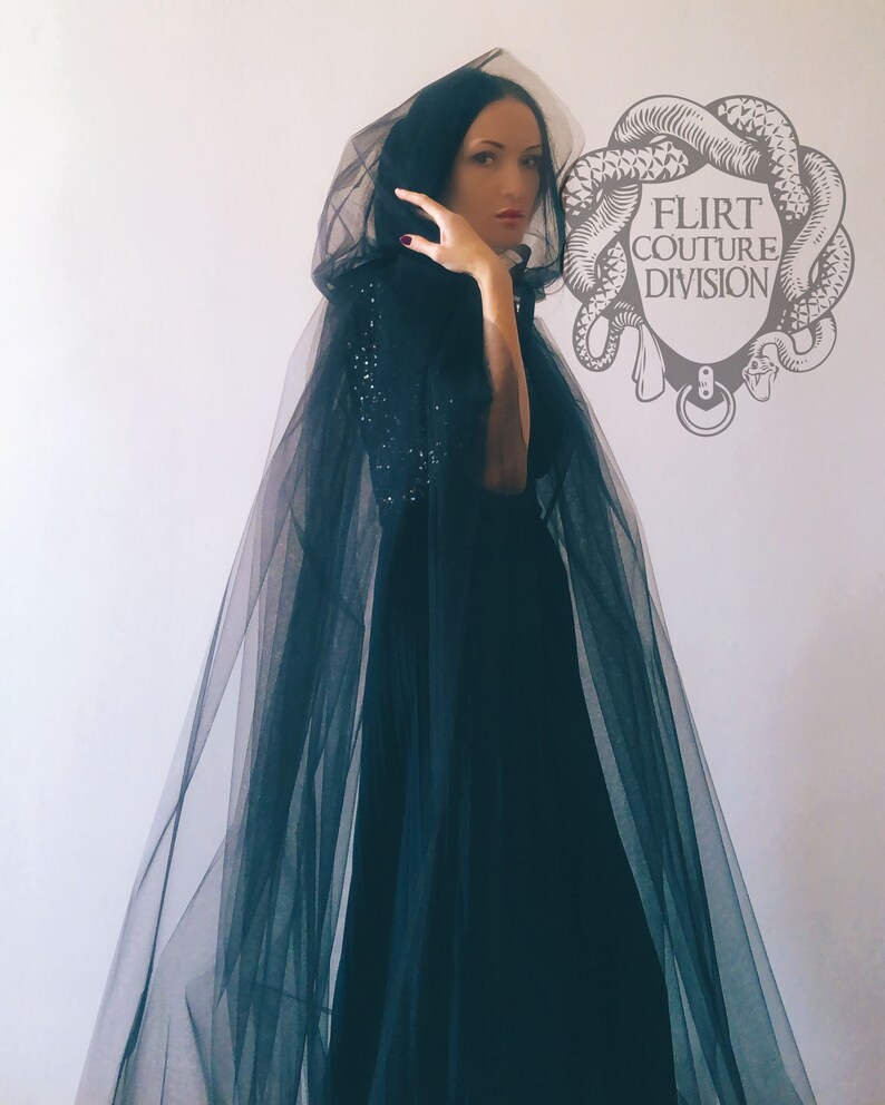Black Tulle Hooded Cape Tulle Cloak Witch Cape Fantasy | Etsy