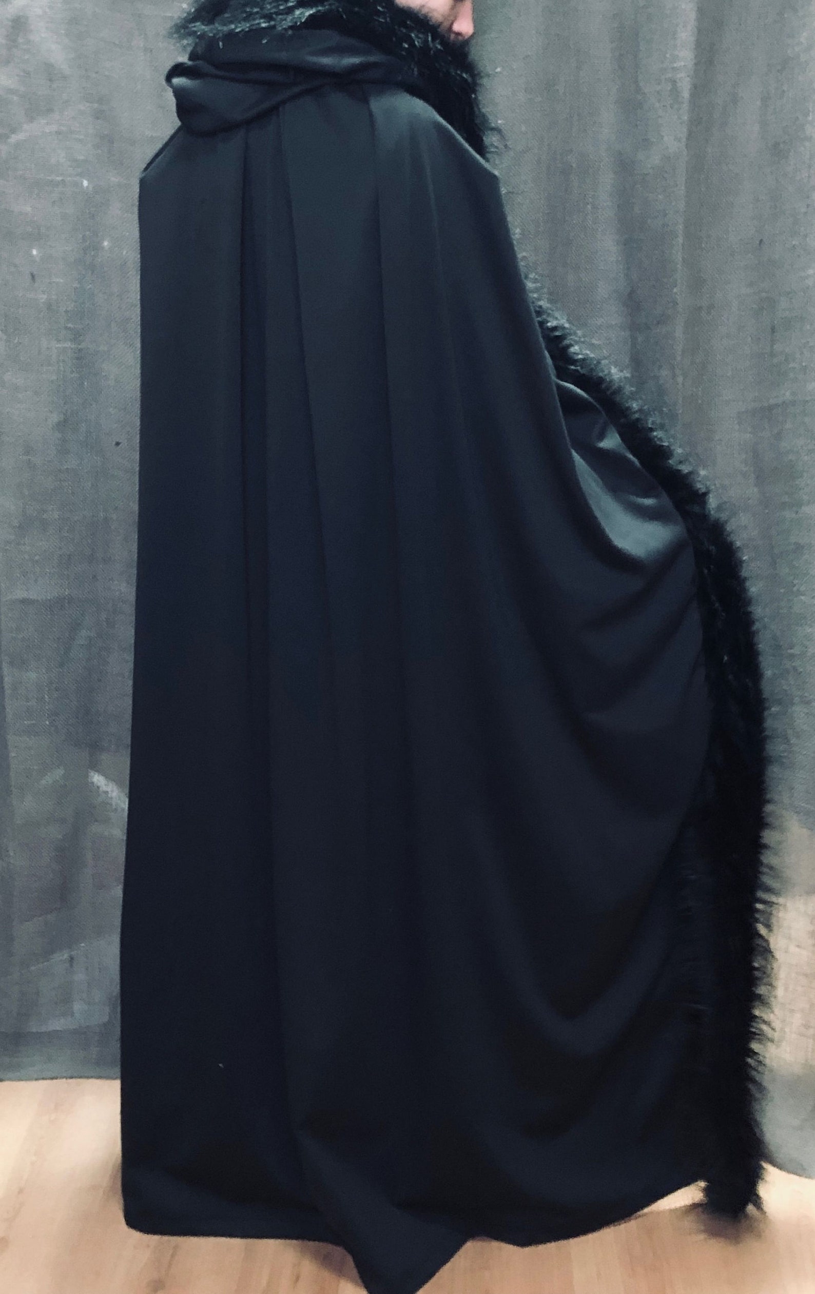 Black Hooded Cloak, Medieval Coat Vegan Fake Fur, Halloween Ritual ...