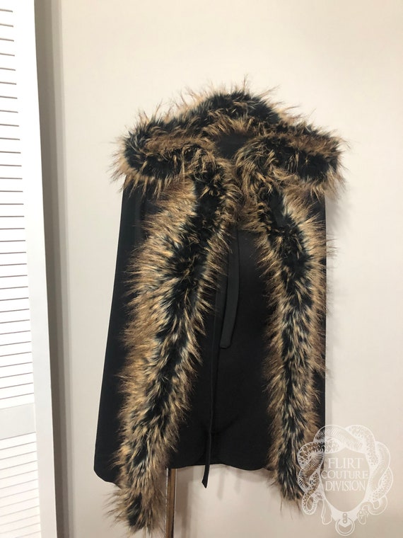Hooded Capelet Black Hooded Cape With Faux Fur Viking Cloak | Etsy