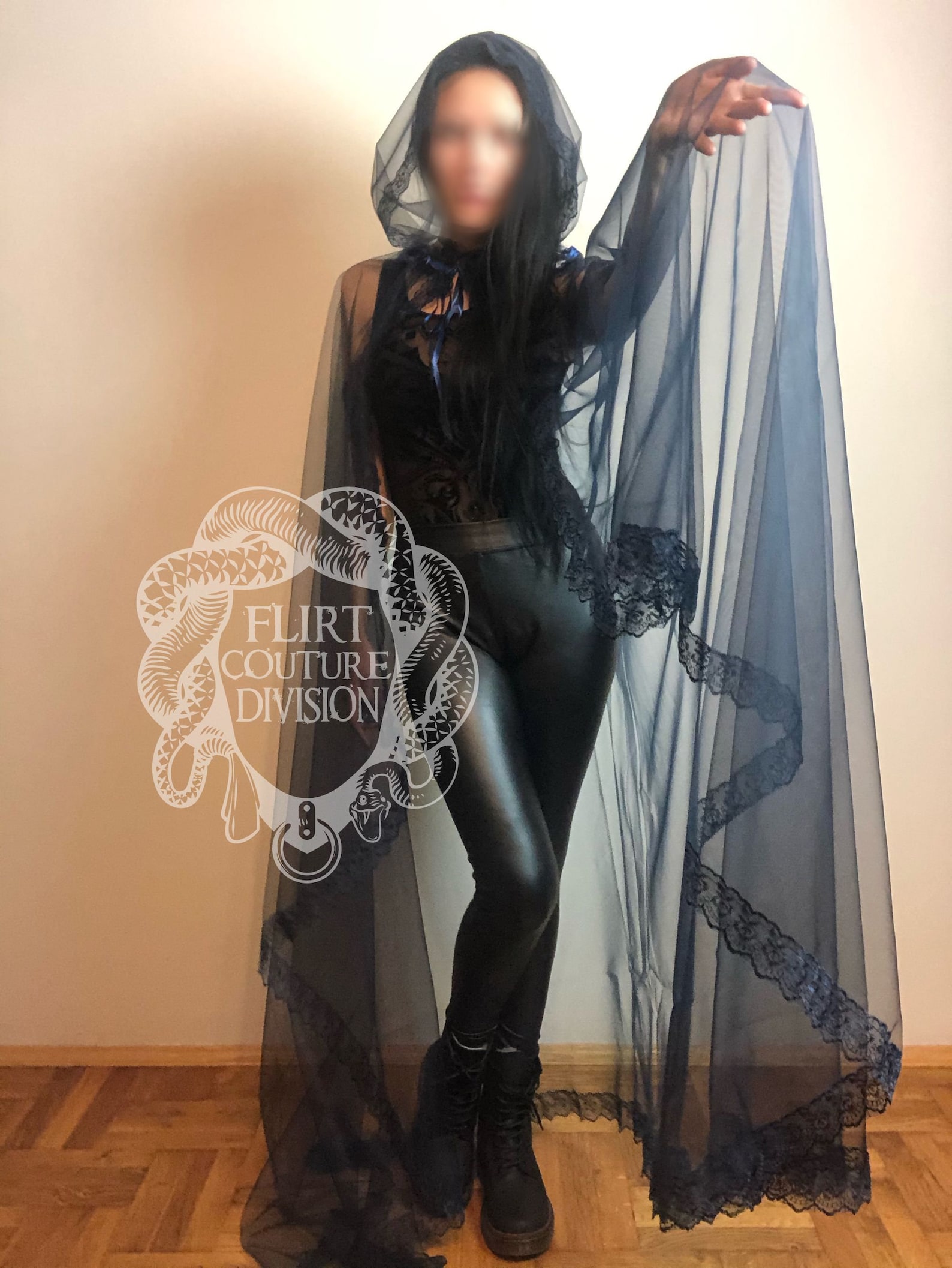 Navy Blue Tulle Hooded Cape Rose Edged Lace Scalloping Lace - Etsy