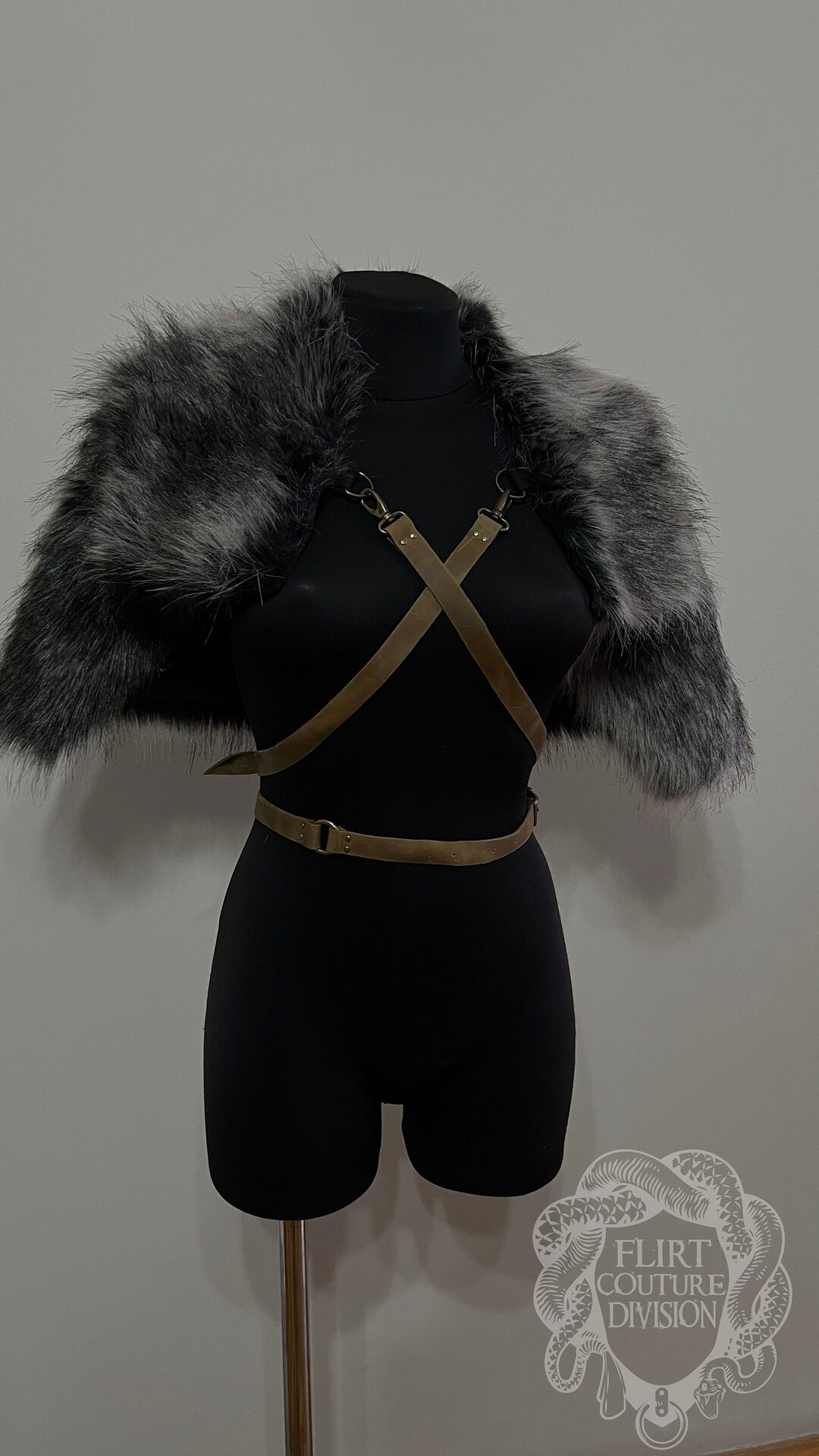 Gray Fake Fur Cape Leather Belts, Fur Shoulder Drape, Warrior Fur ...