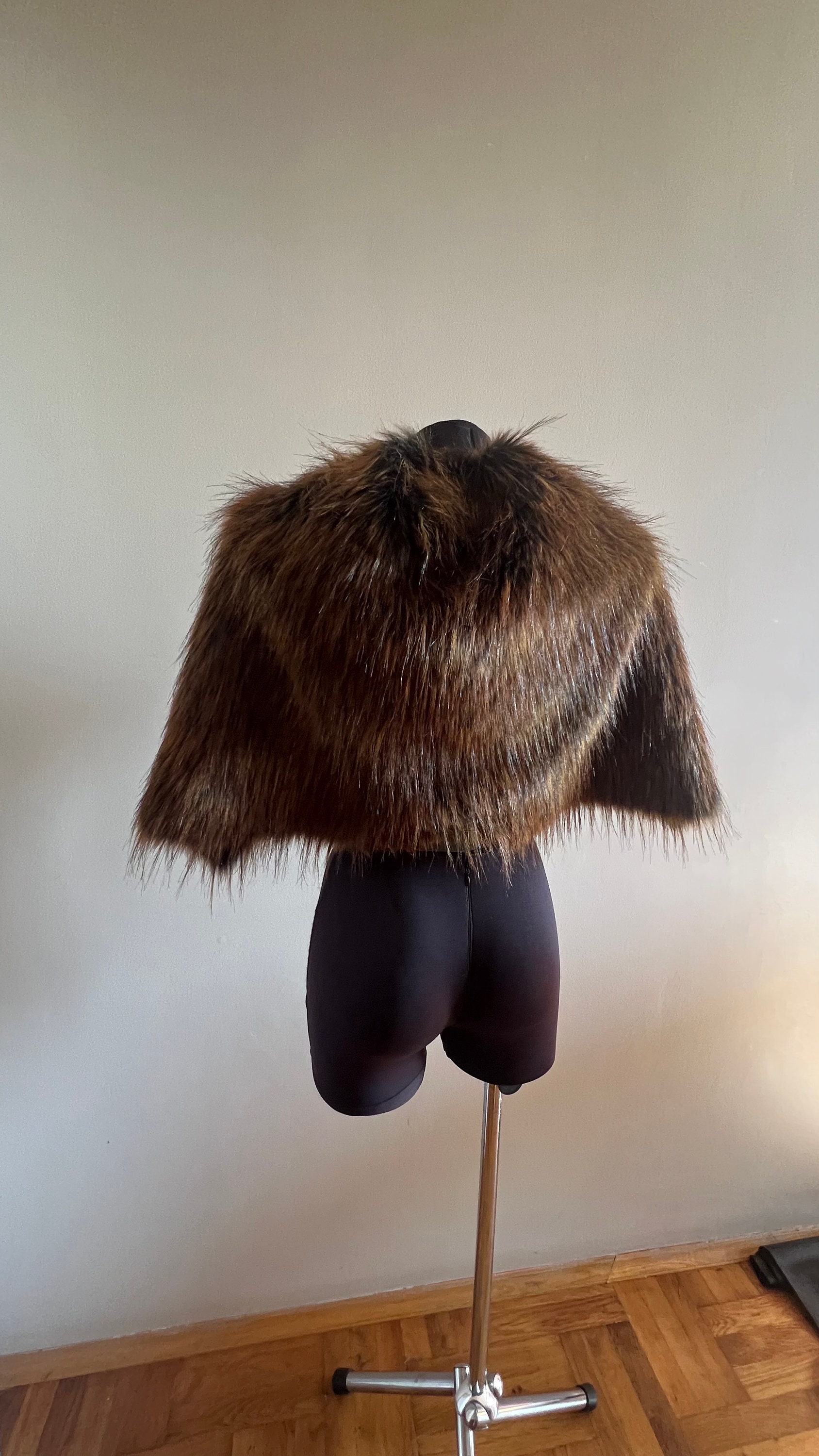 Black Fake Fur Cape Leather Belts, Fur Shoulder Drape, Ecofriendly Fur ...