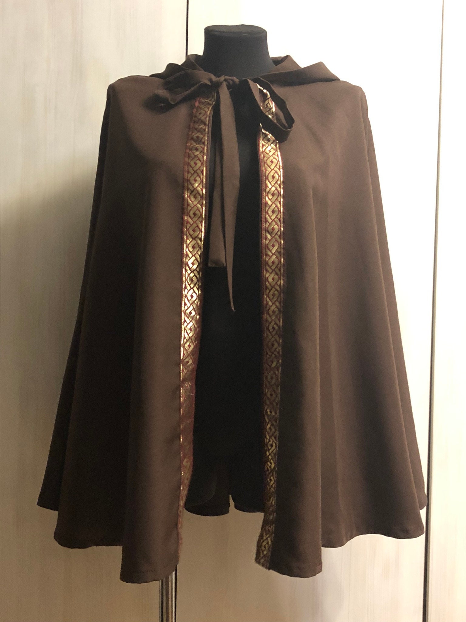Brown Hooded Cape with burgundy and Bronze Trim | Etsy