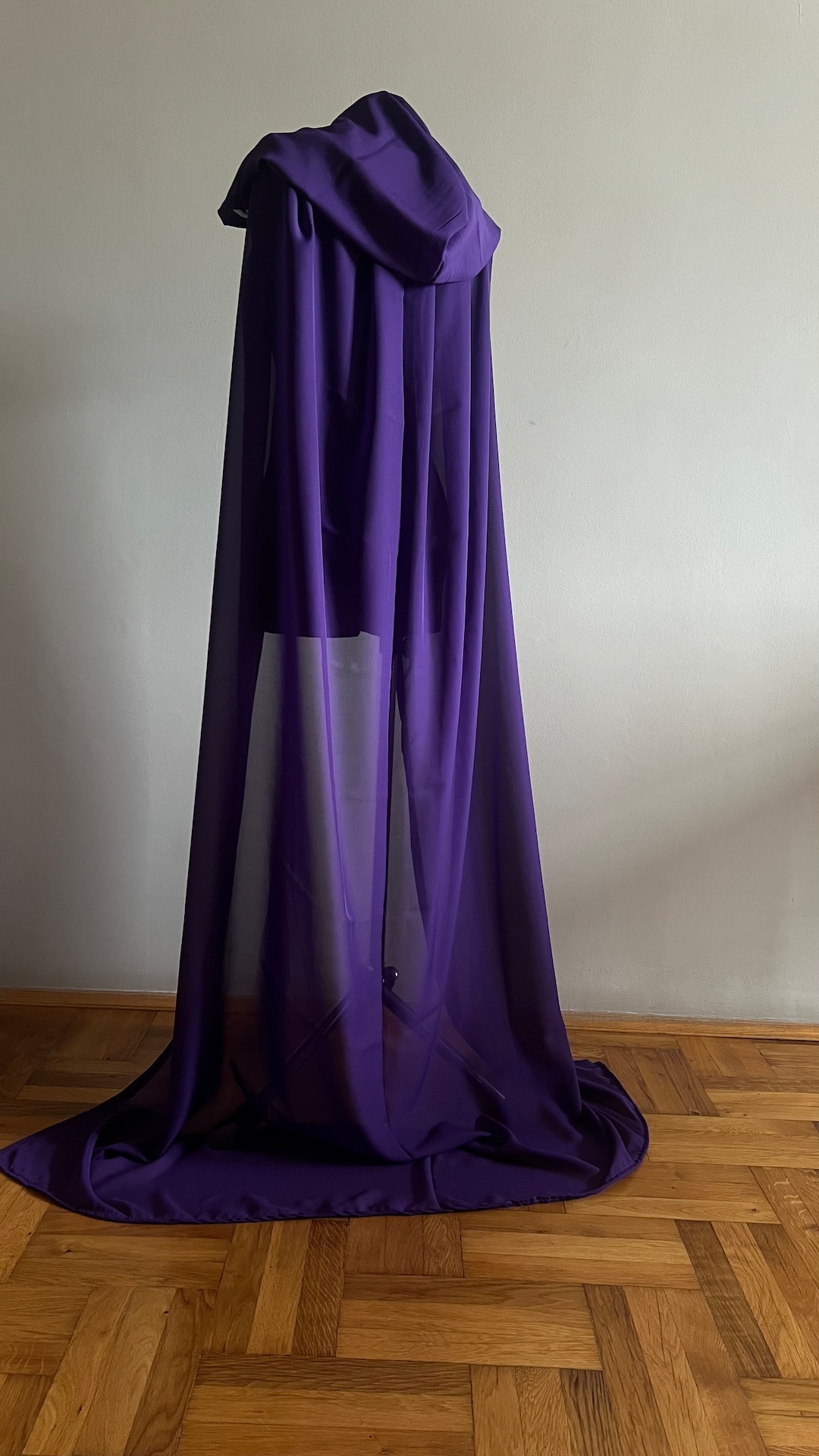 Violet Chiffon Hooded Cape, Dark Purple Silk Cape, Cosplay Cloak ...