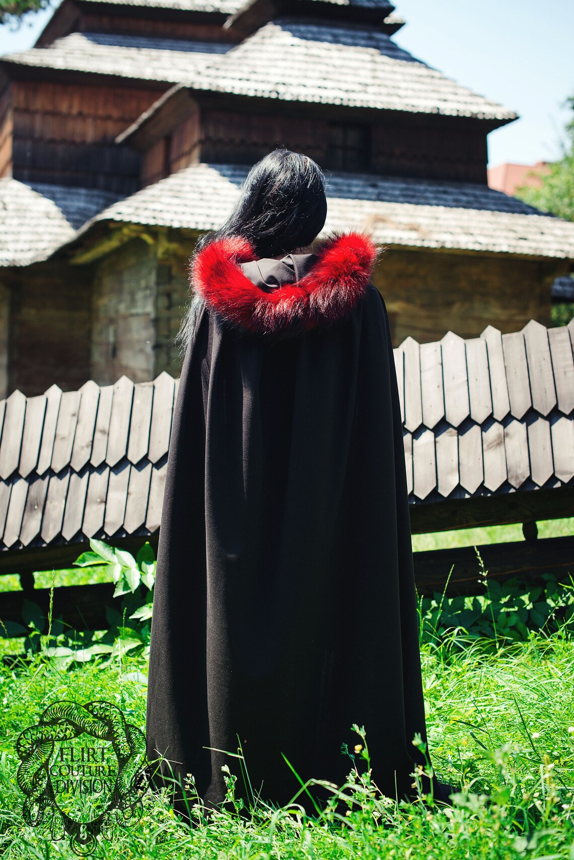 Hooded Black Cape Fox Fur Hooded Cloak Hooded Cape | Etsy